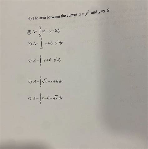 Solved The Area Between The Curves X Y2 ﻿and