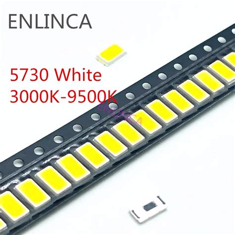 100pcs 5730 Cw Ww 05w 150ma 50 55lm 백색광 3000k 4000k 6000k 95000k Smd