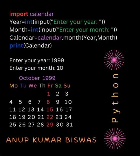 By Using This Python Code You Can Get A Calendar Of Any Year Anup