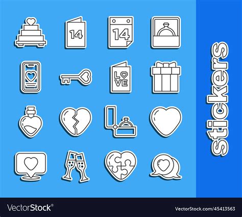 Set Line Heart In Speech Bubble T Box Vector Image