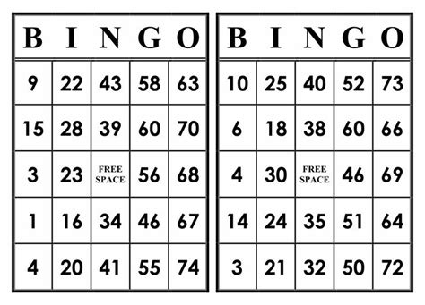 Free Printable Bingo Cards Numbers
