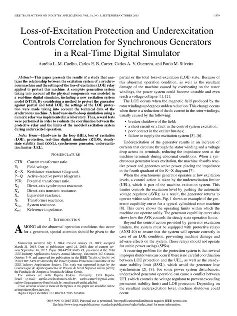 Loss Of Excitation Protection And Underexcitation Controls Correlation