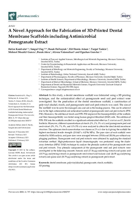 Pdf A Novel Approach For The Fabrication Of 3d Printed Dental Membrane Scaffolds Including
