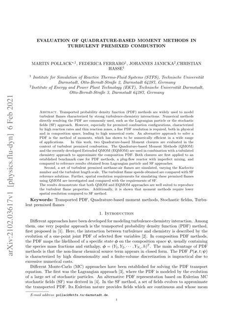 Pdf Evaluation Of Quadrature Based Moment Methods In Turbulent Premixed Combustion