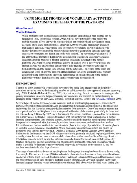 Using Mobile Phones For Vocabulary Activities Examining The Effect Of