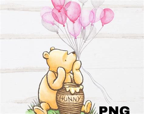 Pink Balloons And Winnie The Pooh Png Classic Winnie The Pooh Png Etsy