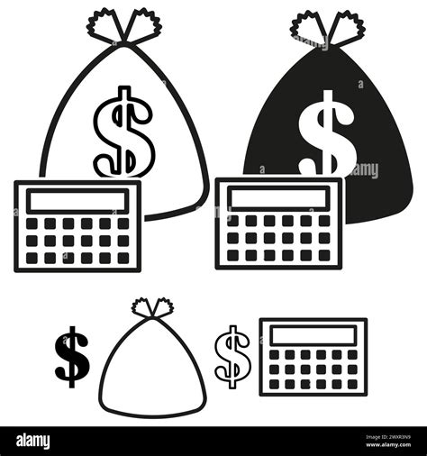Money Bag Icons Calculators Set Finance Calculation Economic Vector