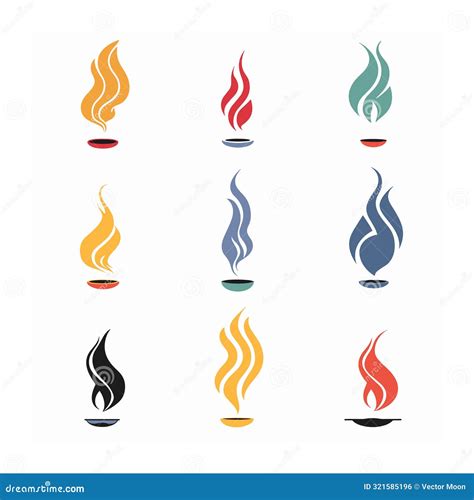 Nine Different Stylized Flame Icons Varying Color Design Set Against