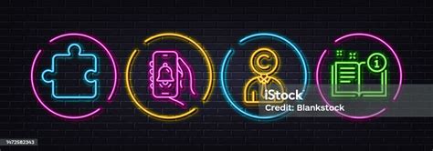 퍼즐 저작권자 및 벨은 최소한의 줄 아이콘을 경고합니다 웹 응용 프로그램 인쇄용 네온 레이저 3d 조명 벡터 네온에 대한 스톡 벡터 아트 및 기타 이미지 Istock