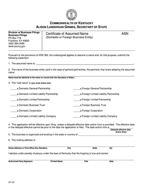 Certificate Of Assumed Name Kentucky Fill Out And Sign Online Dochub