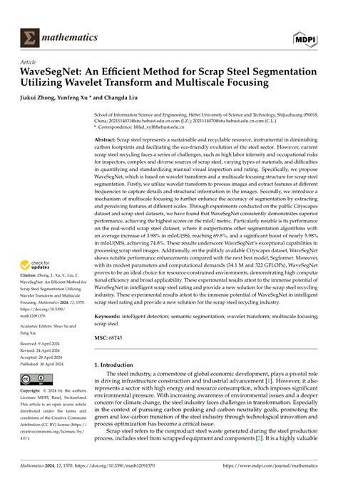 Pdf Wavesegnet An Efficient Method For Scrap Steel Segmentation Utilizing Wavelet Transform