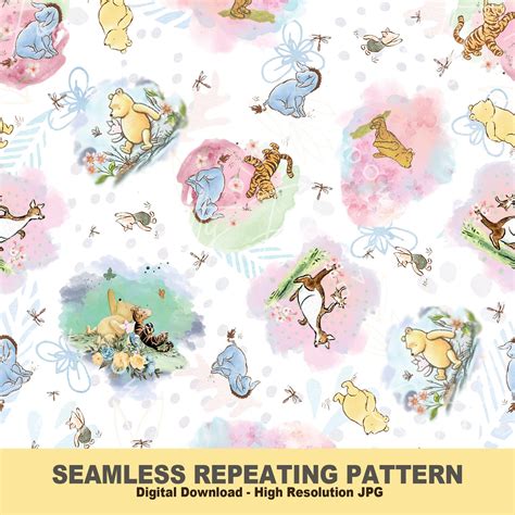 Classic Winnie The Pooh Seamless File Winnie The Pooh Digital Paper Repeating Pattern Winnie