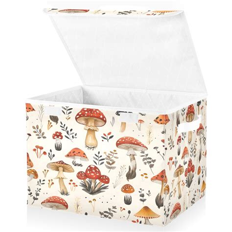 Ryvnso Cute Mushroom Large Lidded Foldable Storage Baskets Cubes Boxes