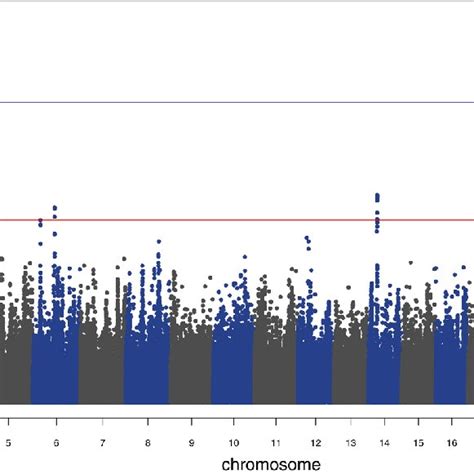Manhattan Plot Of Snps P Values Of Association With Rfi The Lines