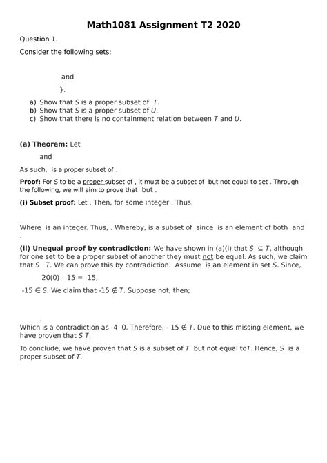 Math1081 Assignment T2 2020 Math1081 Assignment T2 2020 Question 1