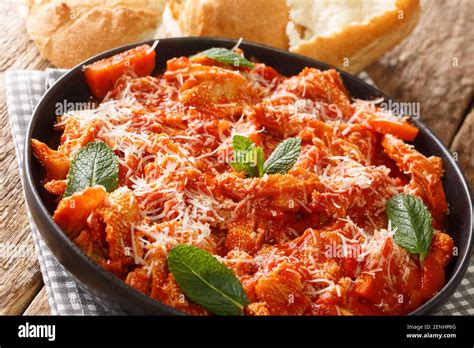 Italian Roman Tripe Trippa Alla Romana Closeup In The Plate On The
