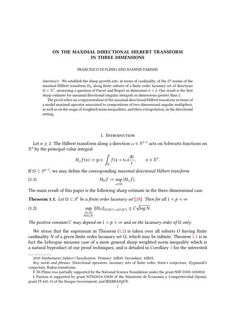 Pdf On The Maximal Directional Hilbert Transform In Three Dimensions