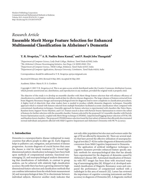Pdf Ensemble Merit Merge Feature Selection For Enhanced Multinomial