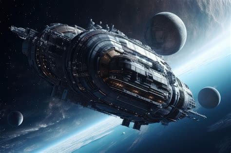 Premium Ai Image Space Station Orbiting Around The Earth Generative Ai