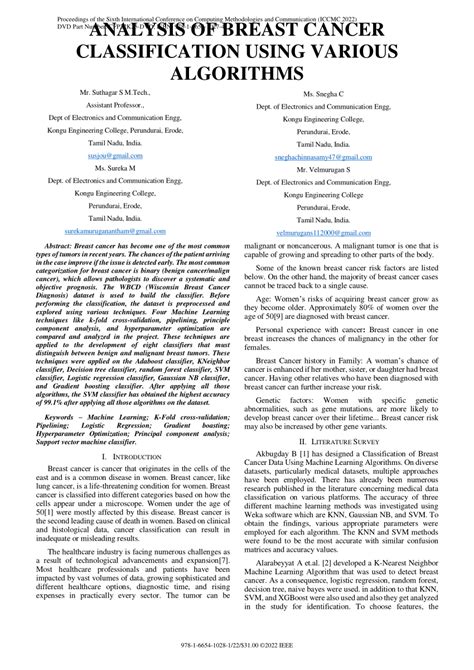 PDF Analysis Of Breast Cancer Classification Using Various Algorithms