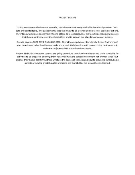 Project Be Safe Project Be Safe Safety Environment Is The Most