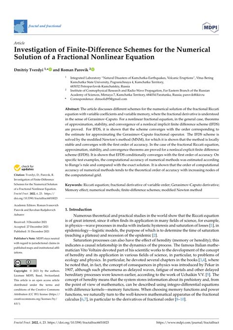 Pdf Investigation Of Finite Difference Schemes For The Numerical