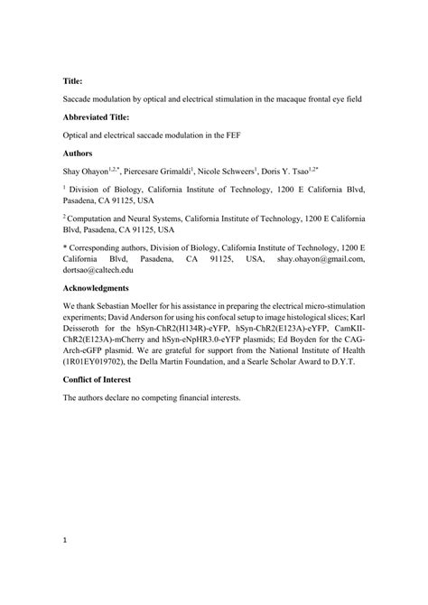 Pdf Saccade Modulation By Optical And Electrical Stimulation In The