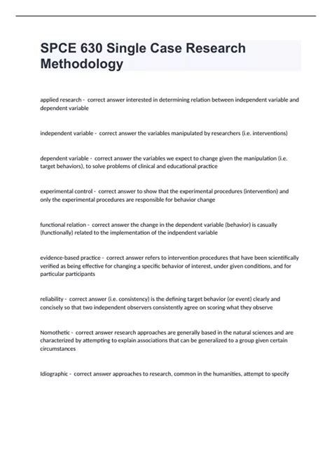Spce 630 Single Case Research Methodology Question And Answers Rated A