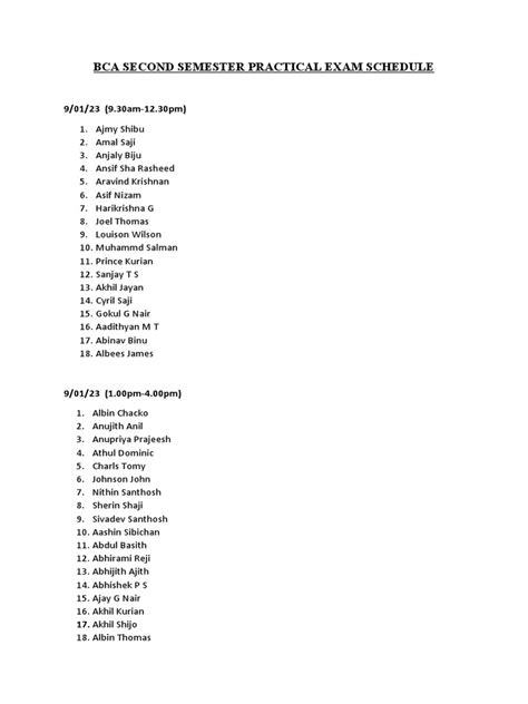 Bca Second Semester Practical Exam Schedule Pdf