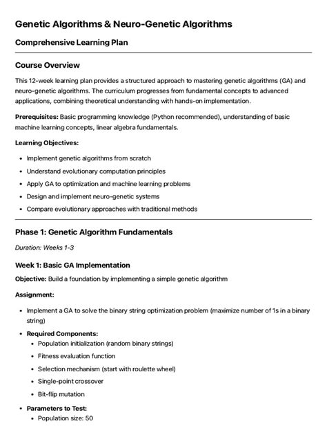 Genetic Algorithms And Neuro Genetic Algorithms Learning Plan Pdf Genetic Algorithm
