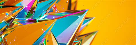Collection Of Glossy Iridescent Triangular Prisms Is Arranged Against