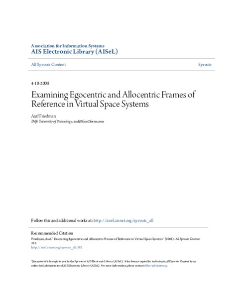 Pdf Examining Egocentric And Allocentric Frames Of Reference In Virtual Space Systems