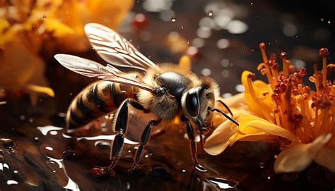 Premium Ai Image Busy Bee Pollinating Flower Collecting Pollen For