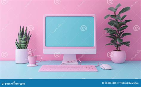 3d Minimal Desktop With Blank Screen Mockup Empty Screen For Text And Logo Replacement Concept