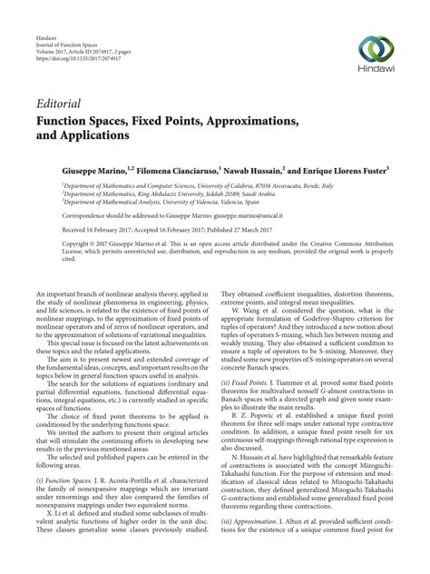 Pdf Function Spaces Fixed Points Approximations And Applications