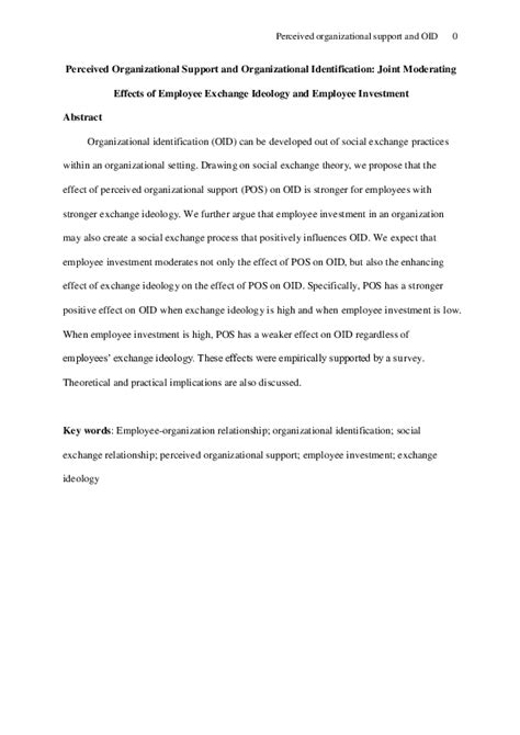 Pdf Perceived Organizational Support And Organizational
