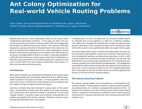 Pdf Ant Colony Optimization For Real World Vehicle Routing Problems