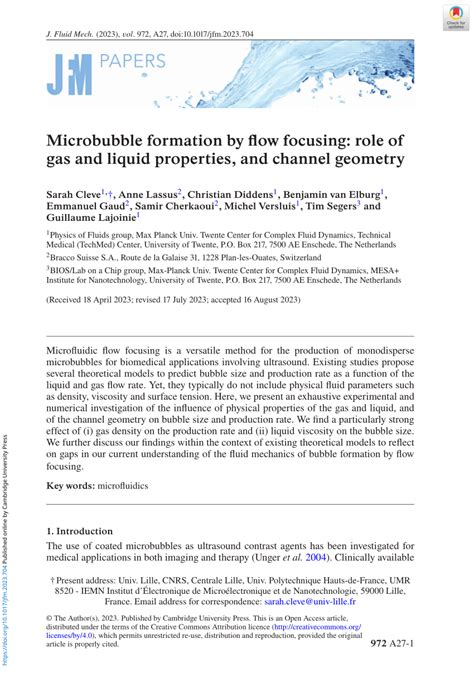 PDF Microbubble Formation By Flow Focusing Role Of Gas And Liquid Properties And Channel