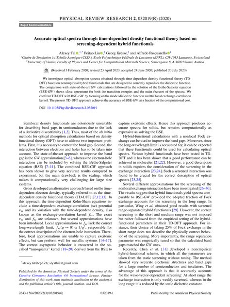 Pdf Accurate Optical Spectra Through Time Dependent Density