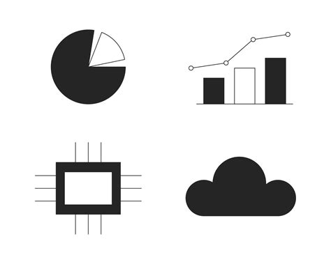Chart Graph Technology Black And White 2d Line Cartoon Objects Set Chip Cloud Server Isolated