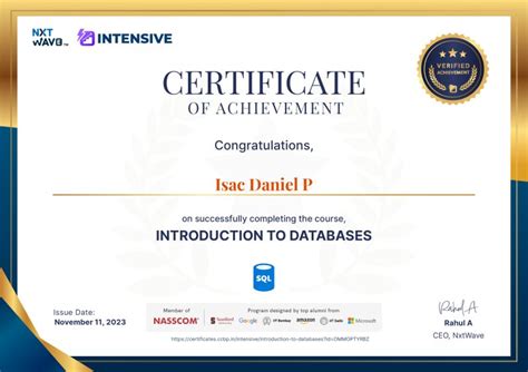 Completed Introduction To Databases Course Isac Daniel Posted On