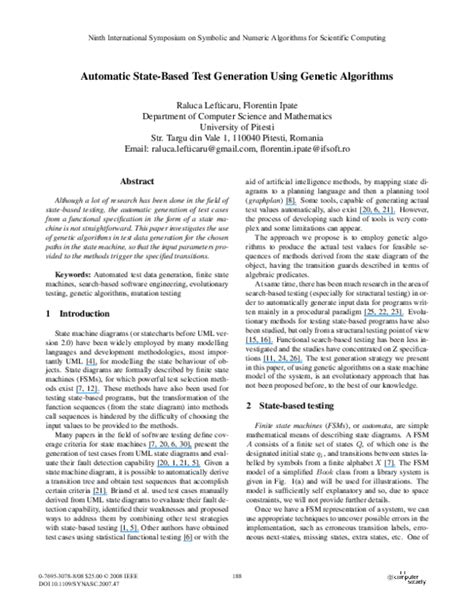 Pdf Automatic State Based Test Generation Using Genetic Algorithms
