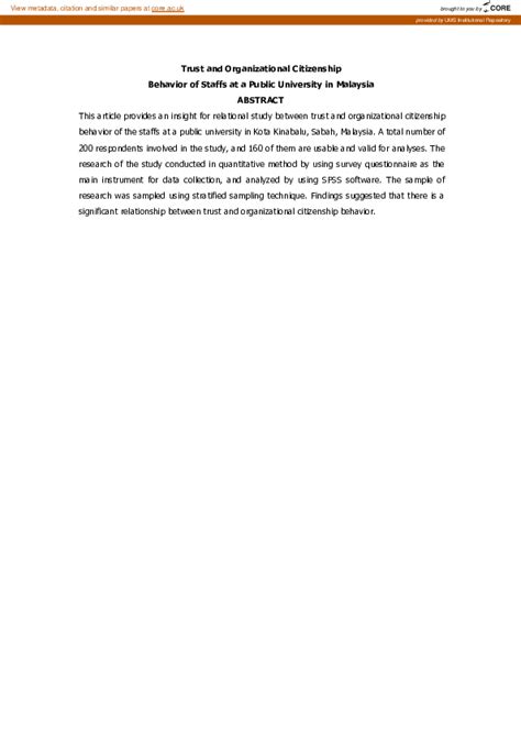 Pdf Trust And Organizational Citizenship Behavior Of Staffs At A Public University In Malaysia