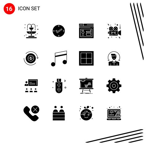 User Interface Pack Of 16 Basic Solid Glyphs Of Flow Cinema Database Film Camera Editable Vector