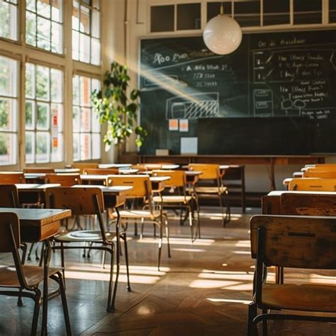 Free Sunlit Classroom Interior Image Classroom Sunlight Desks Download At Stockcake