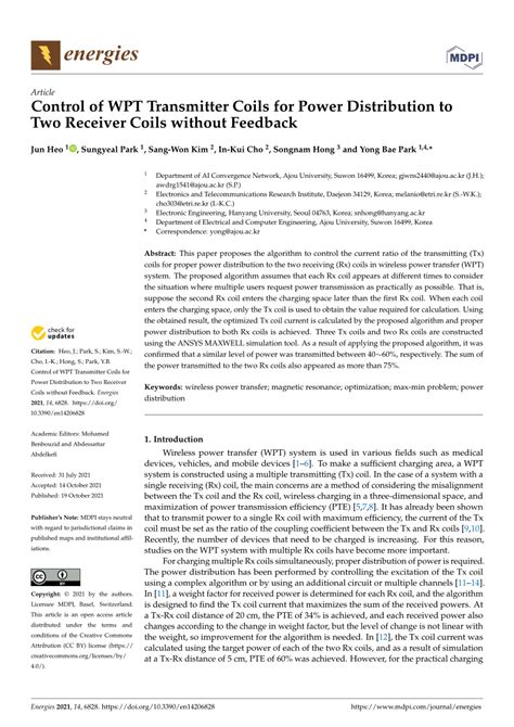 Pdf Control Of Wpt Transmitter Coils For Power Distribution To Two