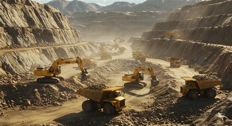 Open Pit Mining Operation With Heavy Equipment Extracting Resources