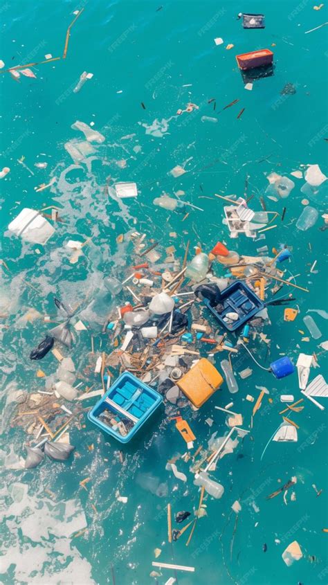 Premium Photo Global Warming Backdrop Garbage Floats In Polluted Seaside Water Vertical Mobile