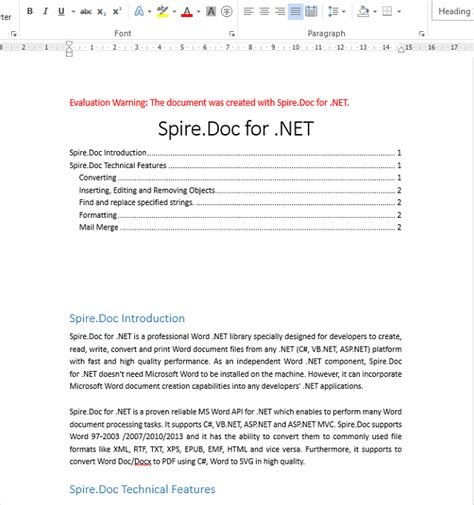C Insert And Remove Toc From The Word Document