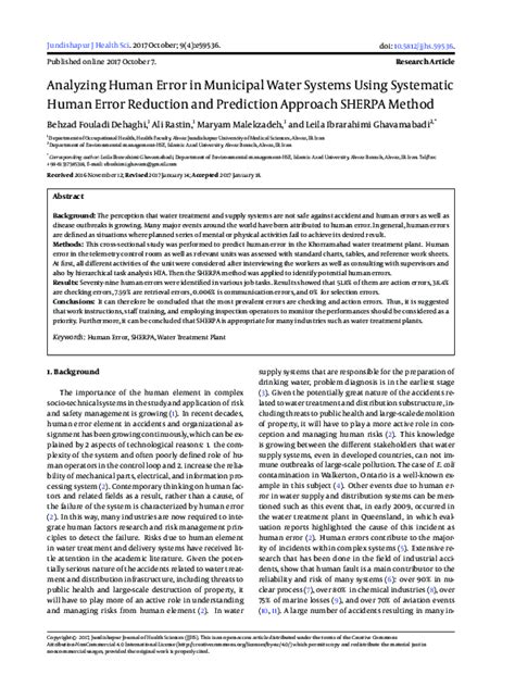 Pdf Analyzing Human Error In Municipal Water Systems Using Systematic Human Error Reduction